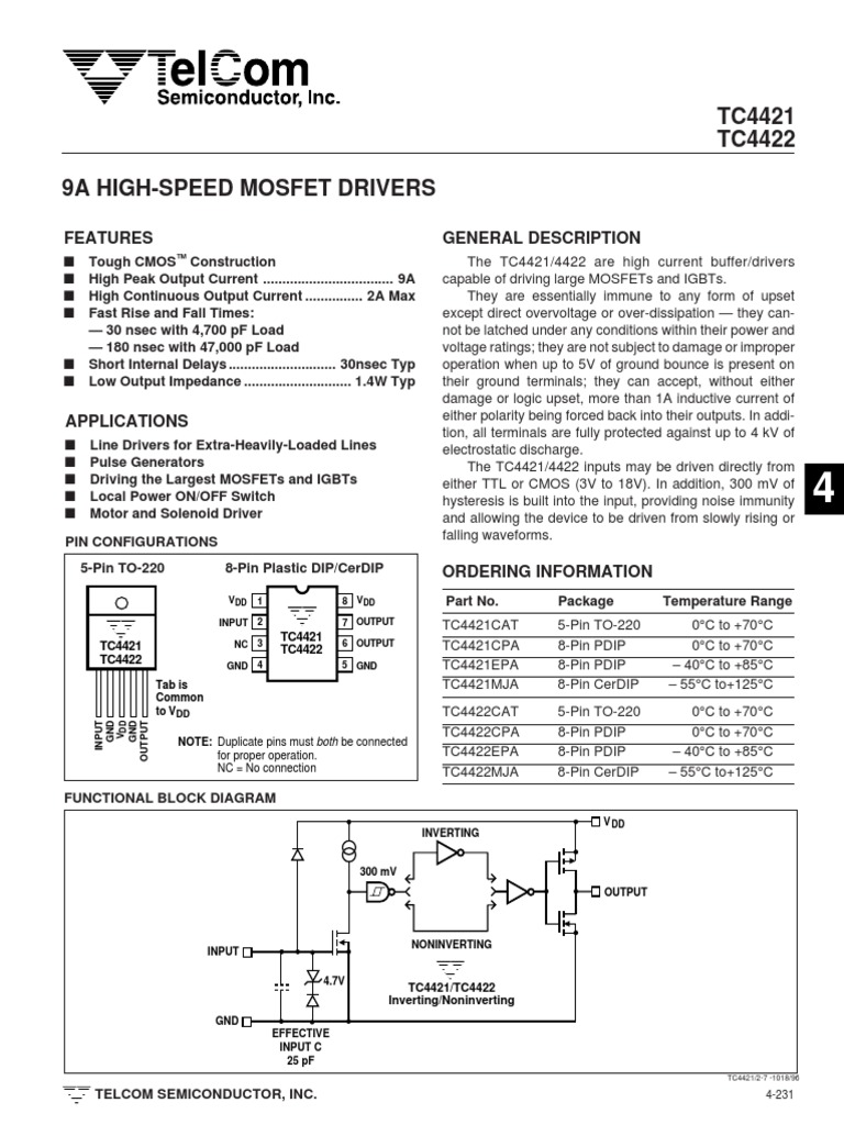 TC4422 | PDF | Logic Gate | Mosfet