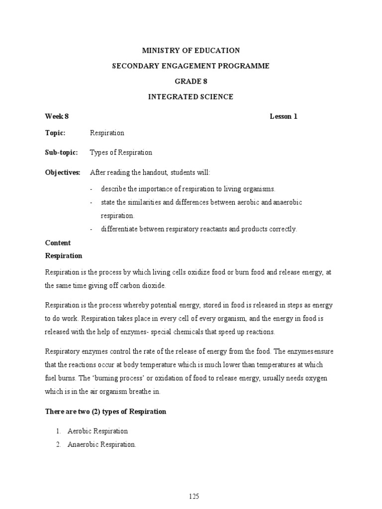 Grade 8 Integrated Science Week 8 Lesson 1 | PDF | Cellular Respiration ...