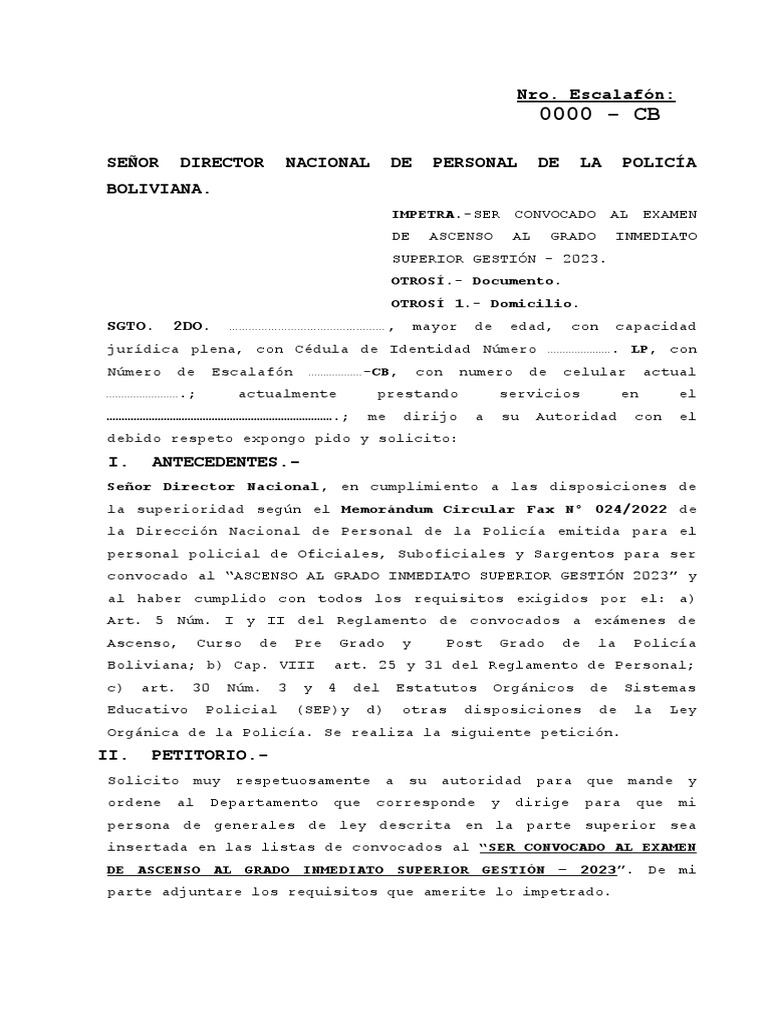 MEMORIAL KL2 Segun Memo Cir.024-22. Examen de Ascenso - 2023 - SOF. RAMIREZ 25-07-22 | PDF ...