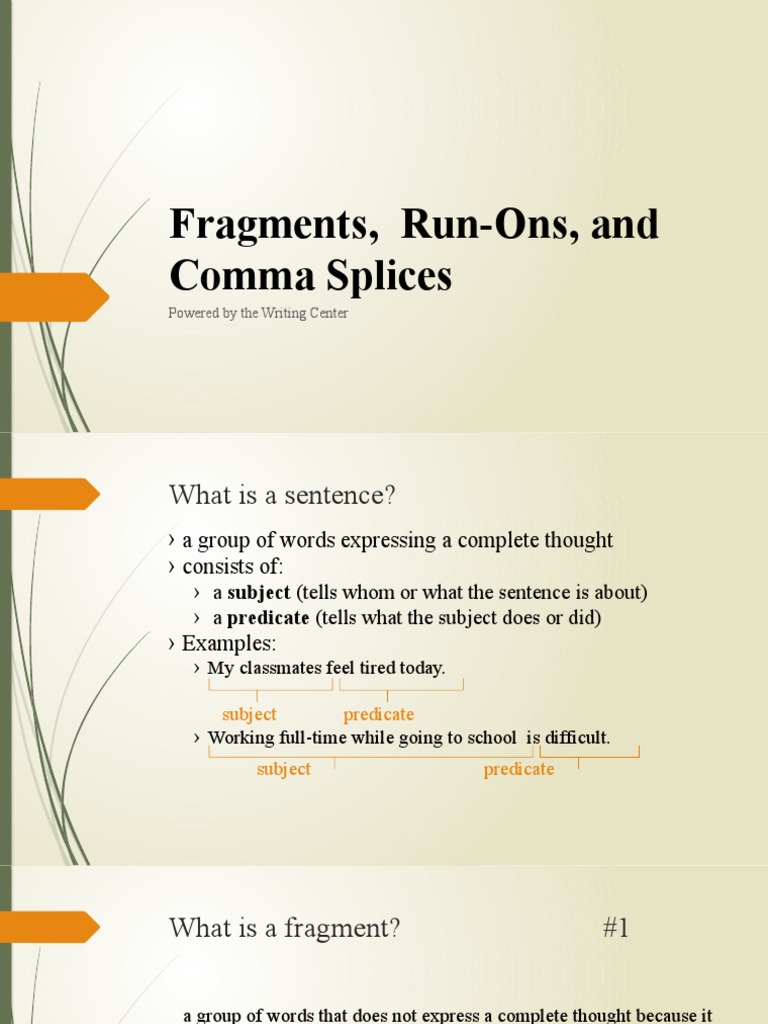 Fragments Run Ons and Comma Splices | PDF | Linguistic Morphology ...