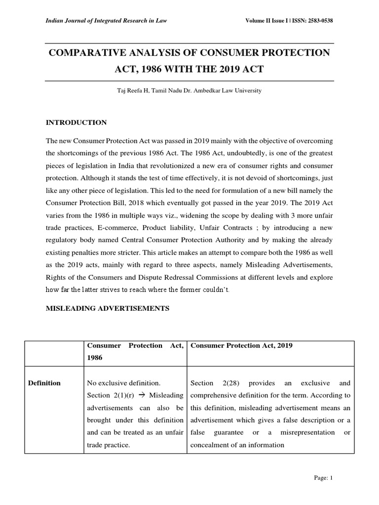 Consumer Protection Act Comparison: 1986 vs 2019 | PDF | Complaint ...