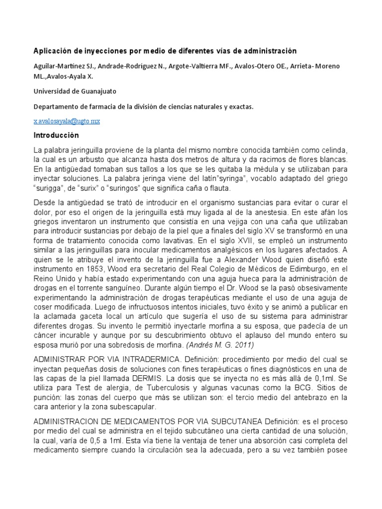 Técnicas de Inyección Parenteral | PDF | Inyección (medicina ...