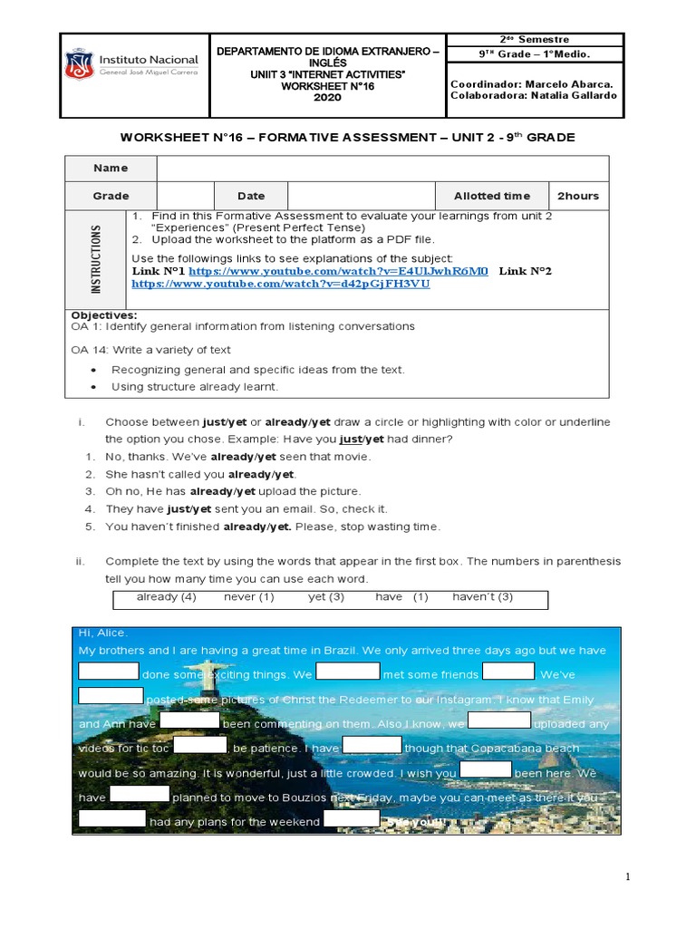 Worksheet n16 - Unit 2-Part 3 - Formative Assessment | PDF