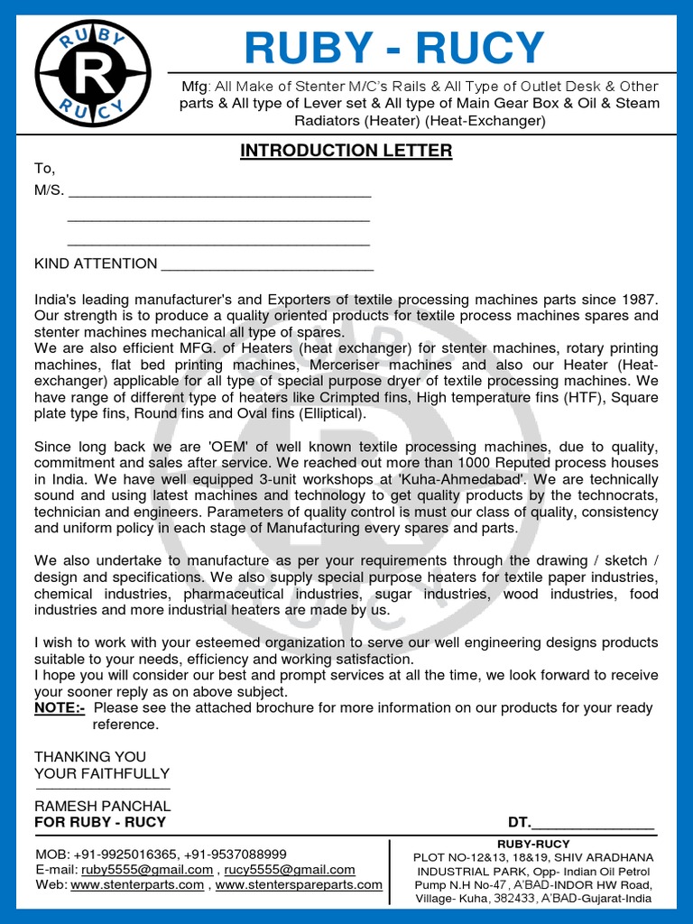 Ruby - Rucy: Introduction Letter | PDF | Machines | Heat Exchanger