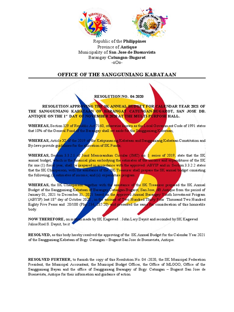 SK Bugarot - Reso Approv Annual Budget | PDF | Economies | Government