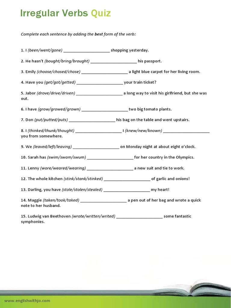 Irregular Verbs Quiz English With Jo | PDF | Home & Garden
