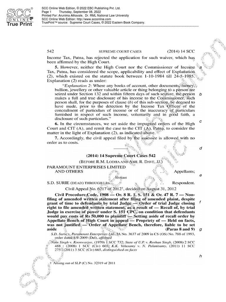 Paramount Enterprises Ltd. v. S.D. Surie, (2014) 14 SCC 542 | PDF | Finance & Money Management