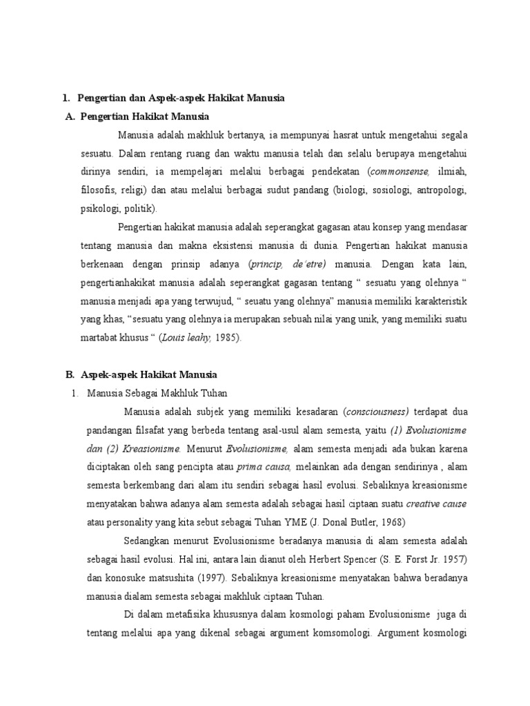Pengertian Dan Aspek-Aspek Hakikat Manusia | PDF