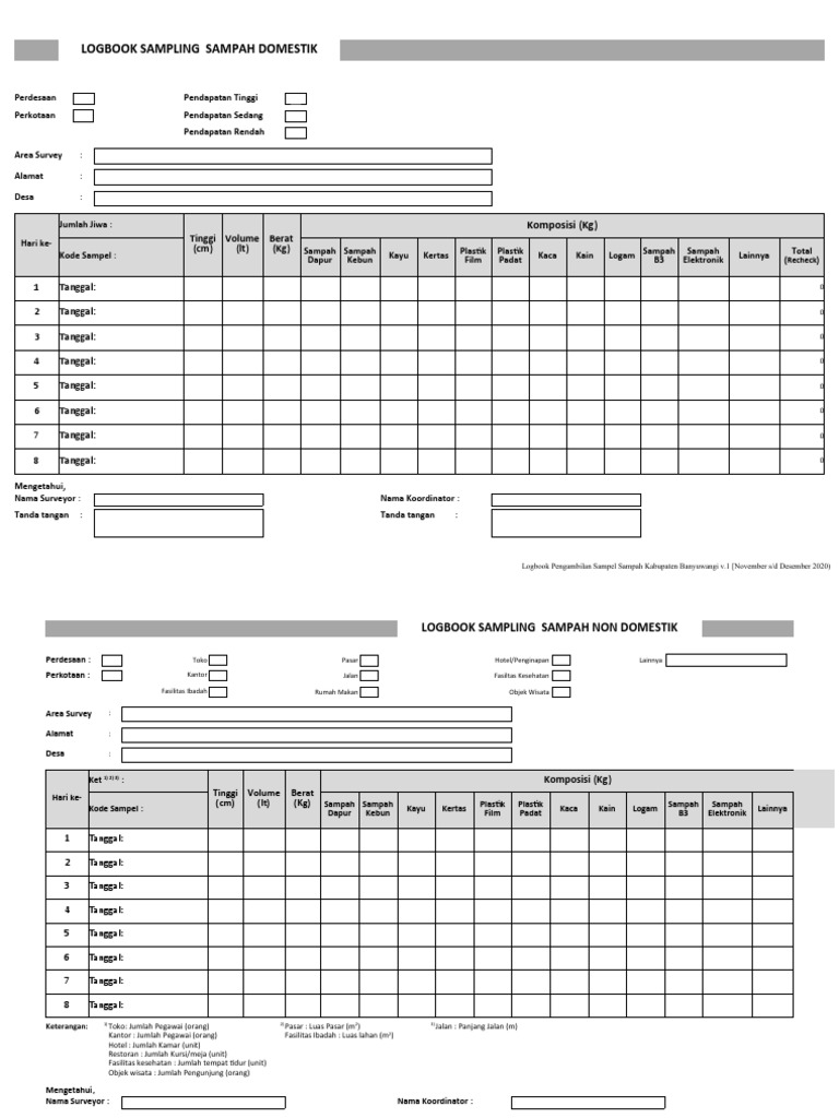POS DLH Logbook Sampling Sampah Domestik Dan Non Domestik (F) | PDF