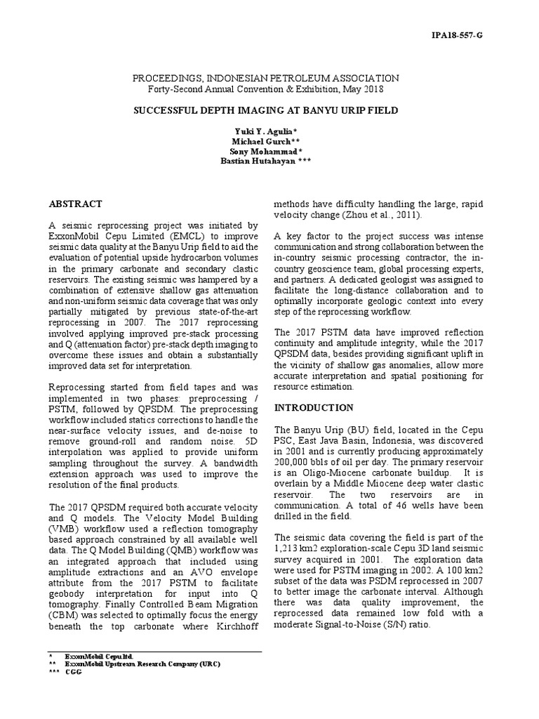 04successful Depth Imaging at Banyu Urip Field | PDF | Reflection ...