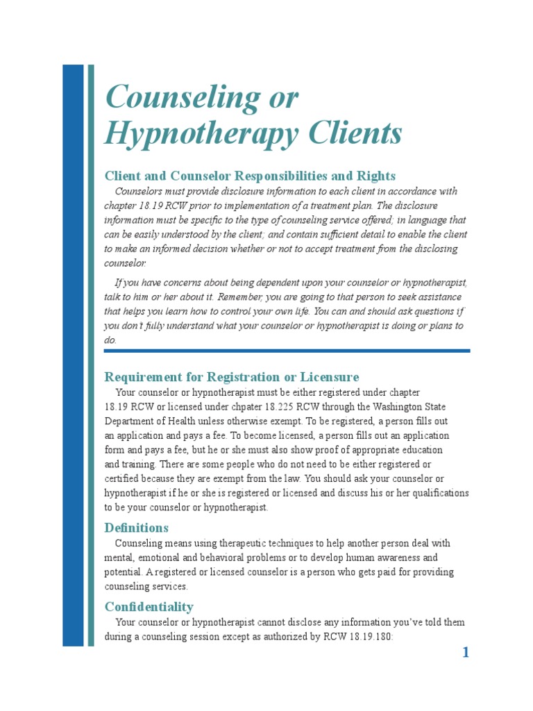 WA State Dept of Health Brochure | PDF | Hypnotherapy | Justice