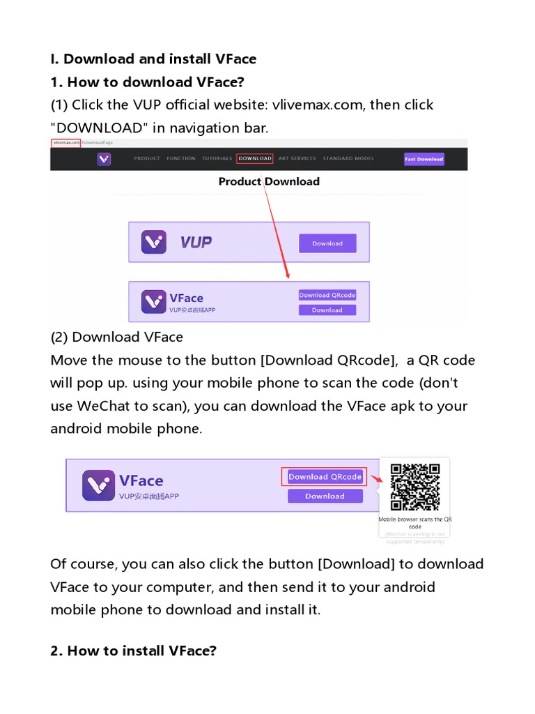 How To Use VFace (VUP Android Phone Camera Facial Capture) | PDF