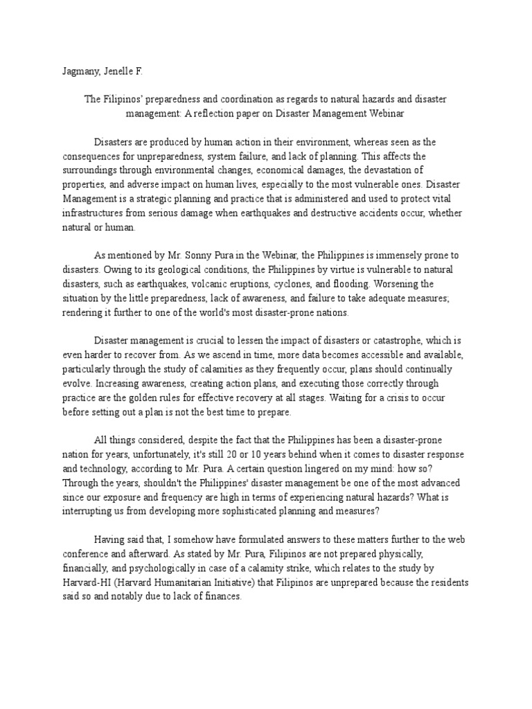 The Filipinos' Preparedness and Coordination As Regards To Natural ...