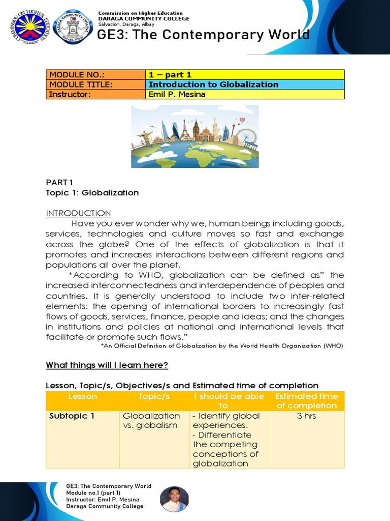 GE3 Module 1 PART 1 | PDF | Globalization | Cognition