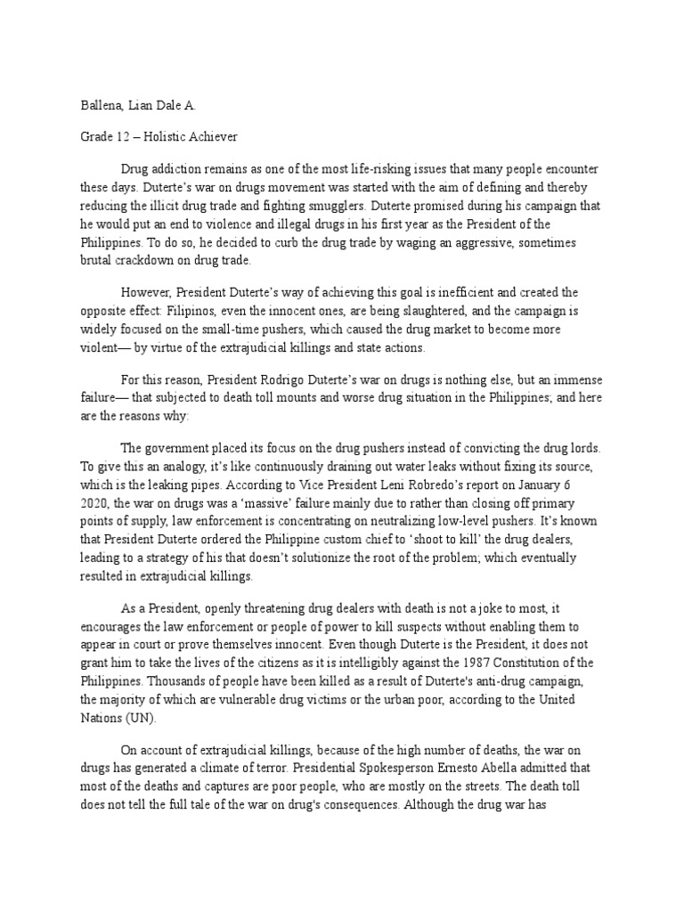 A Reflection Paper On Duterte's Drug On War | PDF | Rodrigo Duterte ...