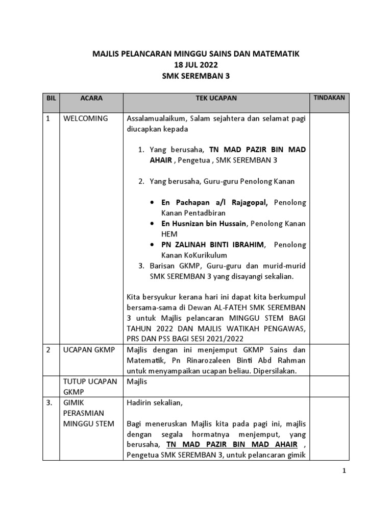 Teks Pelancaran Minggu SC and Math | PDF