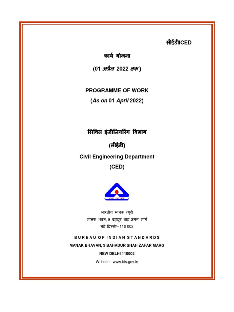 Indian Standards in Civil Engineeing - Programme of Work | PDF ...