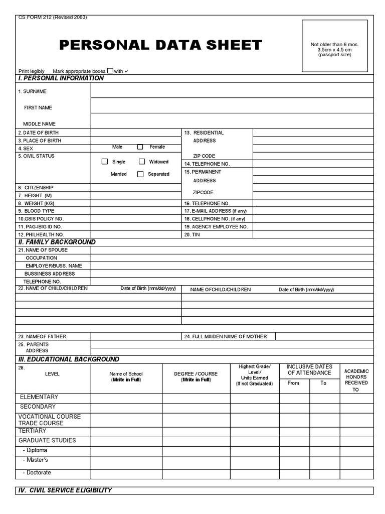 Personal Data Sheet | PDF | Marriage | Child Custody