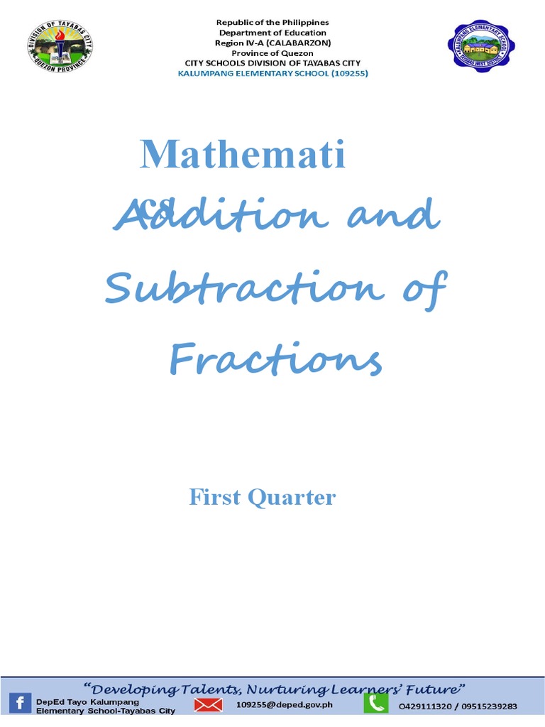 Math Worksheet - Add - Subt - Fraction - 2022 - 1STQ | PDF