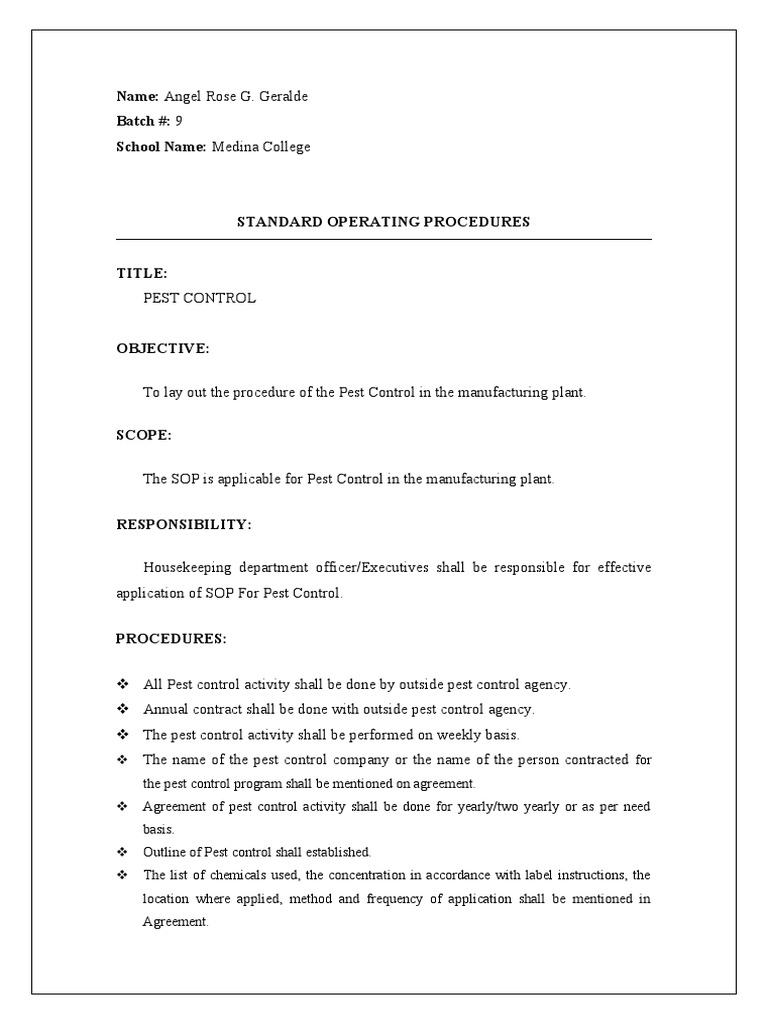 Pest Control SOP for Manufacturing | PDF | Self-Improvement
