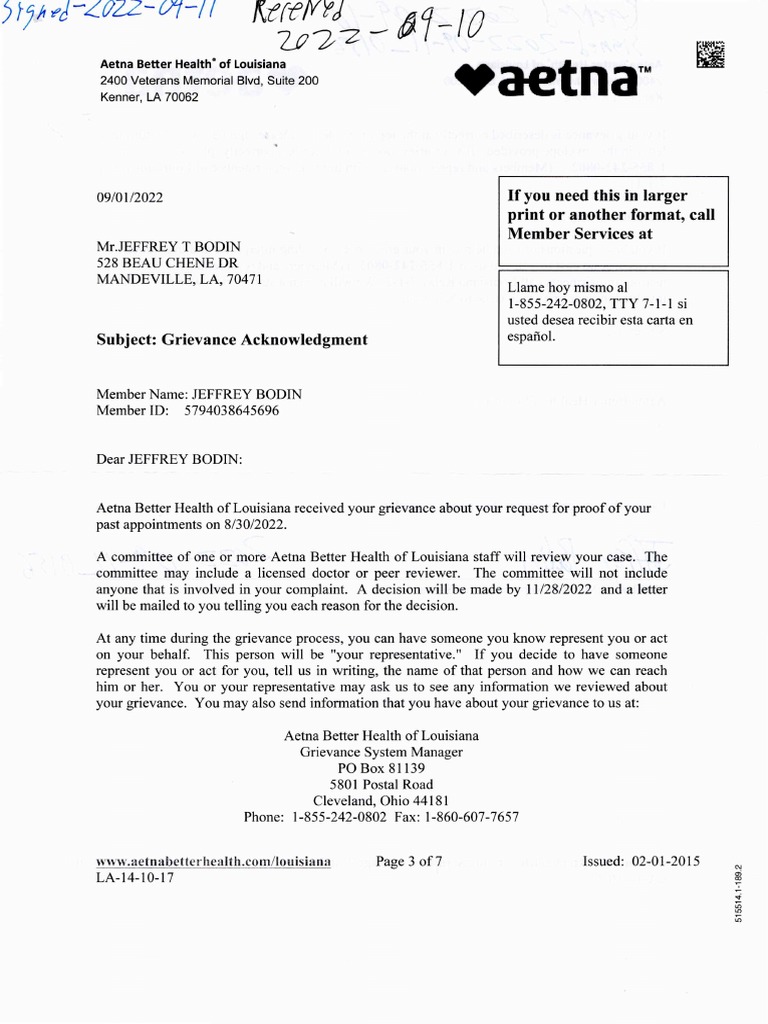 2022-09-11 Aetna - Aetna Better Health of Louisiana - 09012022 ...