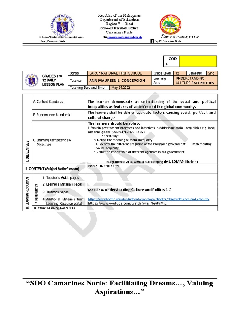 DLP-UCSP 1st Q | PDF | Learning | Teachers