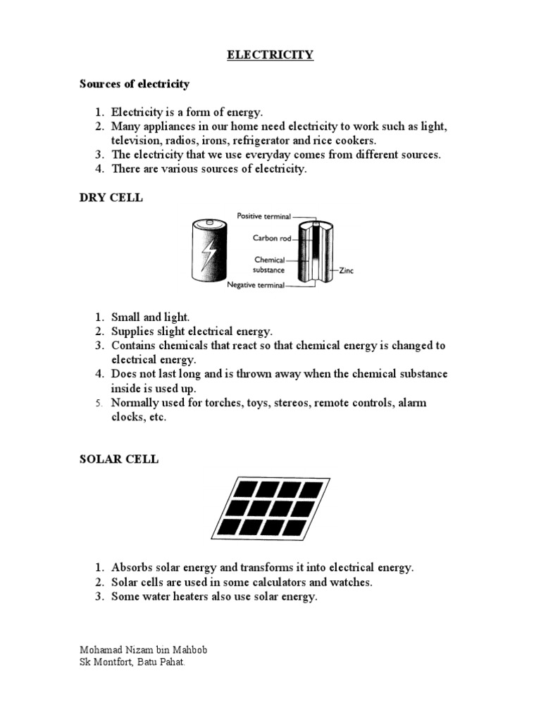 Electricity Sources of Electricity | PDF | Technology & Engineering