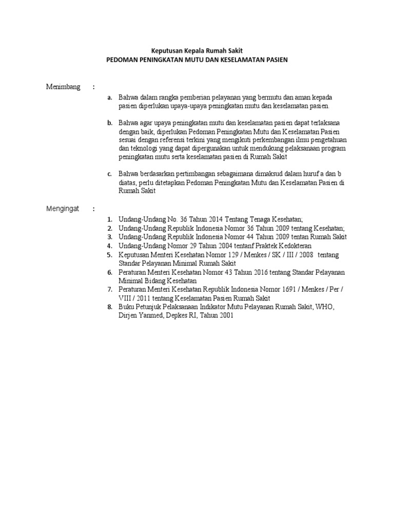 Pedoman SK Pemberlakuan Pedoman PMKP | PDF