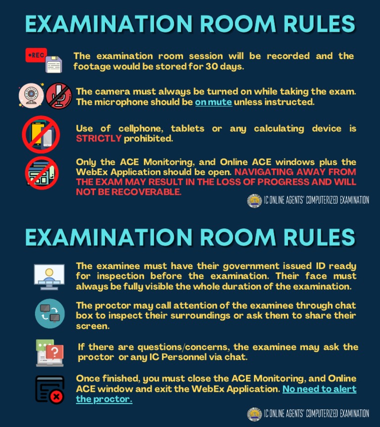 IC Online ACE Examination Room Rules (1) | PDF