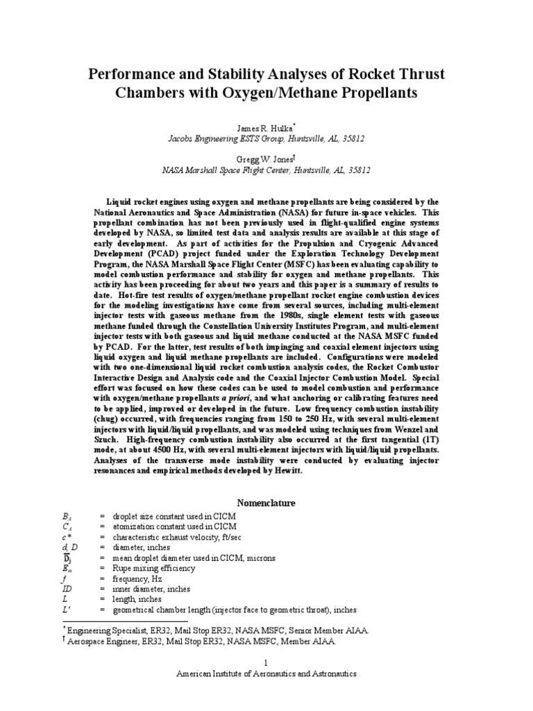 Performance and Stability Analyses of Rocket Thrust Chambers With ...