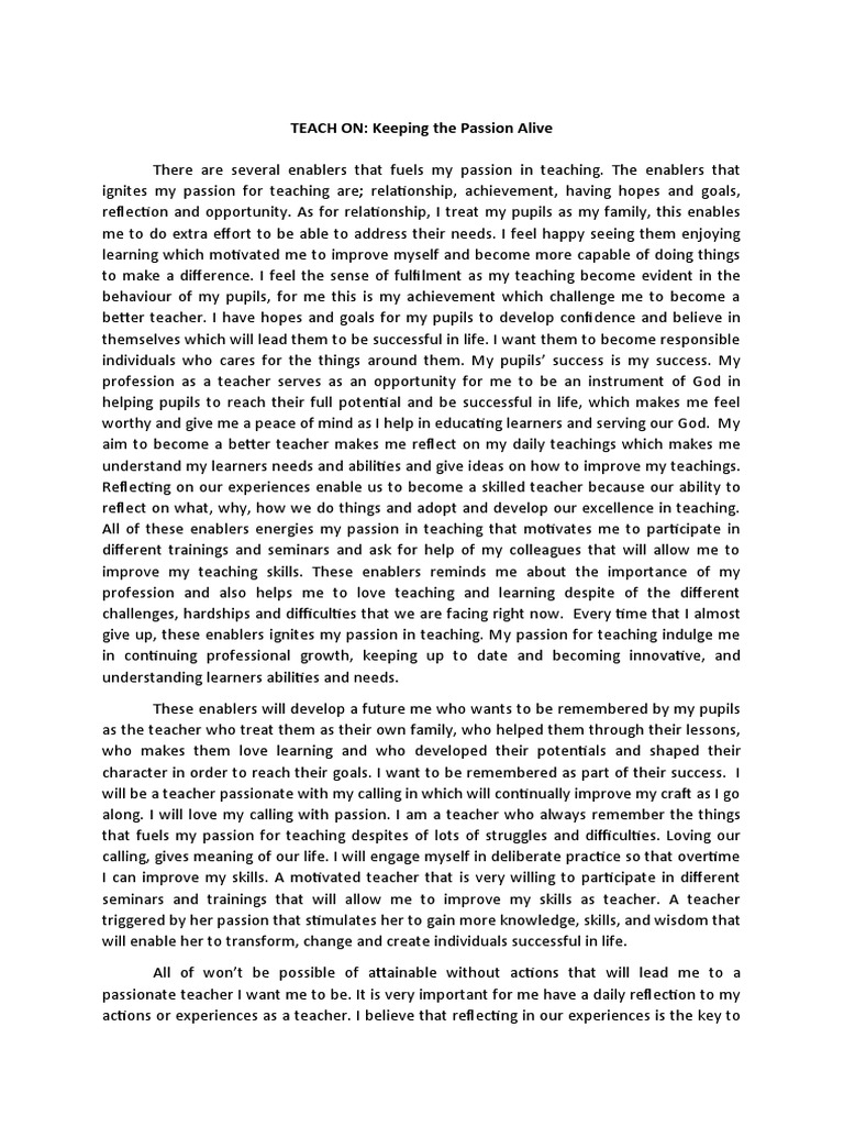 Reflection - Keeping The Passion Alive | PDF | Teaching Method | Teachers