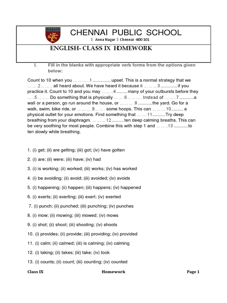 Chennai Public School: English-Class Ix H Omework | PDF