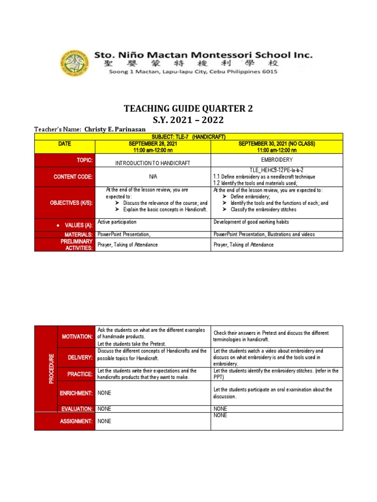 2ND Quarter-Tle 7 Lesson Plan | PDF | Embroidery