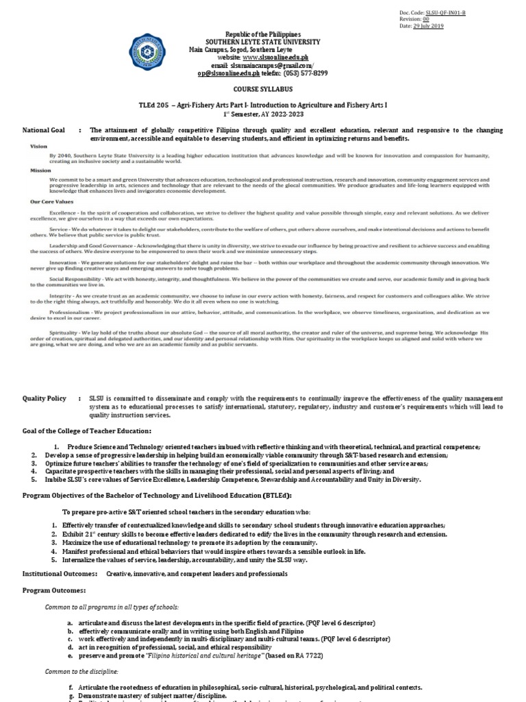 2b TLEd205 Syllabus 1st22 23 | PDF | Teaching Method | Educational ...