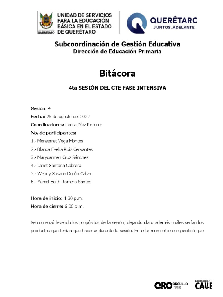 Bitacora 4ta Sesión | PDF | Sicología