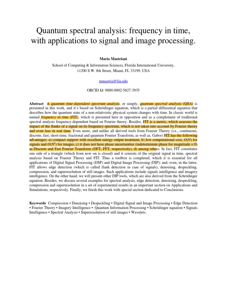 Quantum Spectral Analysis | PDF | Fast Fourier Transform | Discrete ...