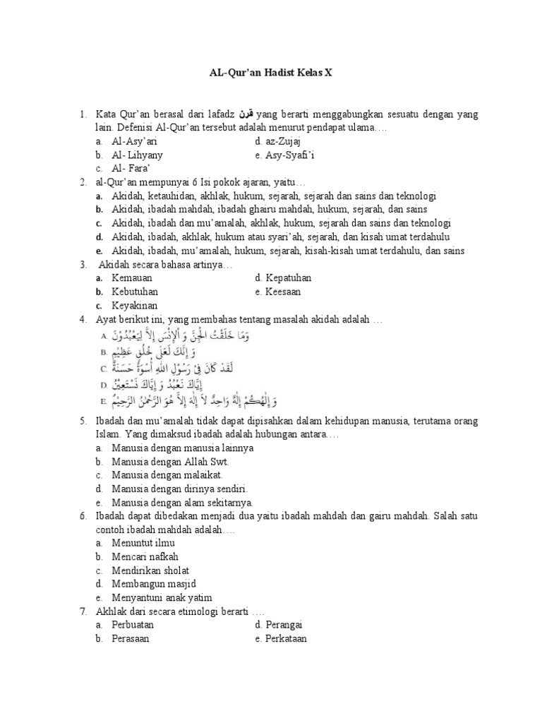 Soal Qurdis Kls. X Sem. II | PDF