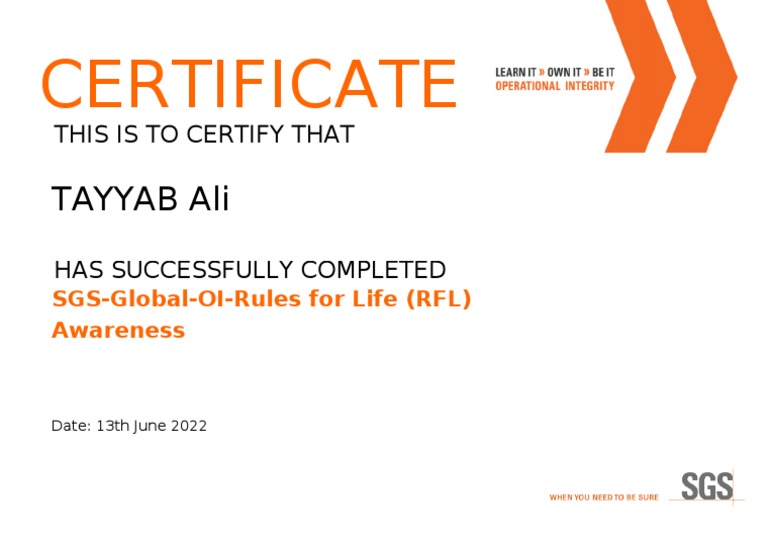 SGS-Global-OI-Rules For Life (RFL) | PDF