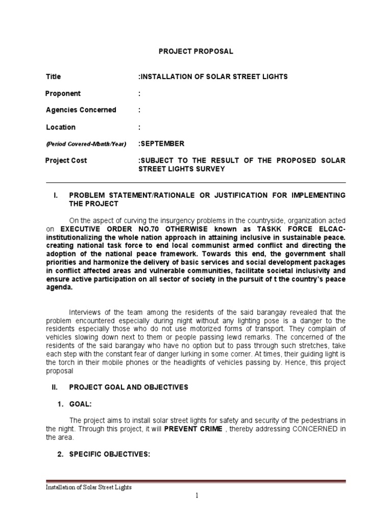 Providing Light and Safety: A Proposal for Installing Solar Street ...