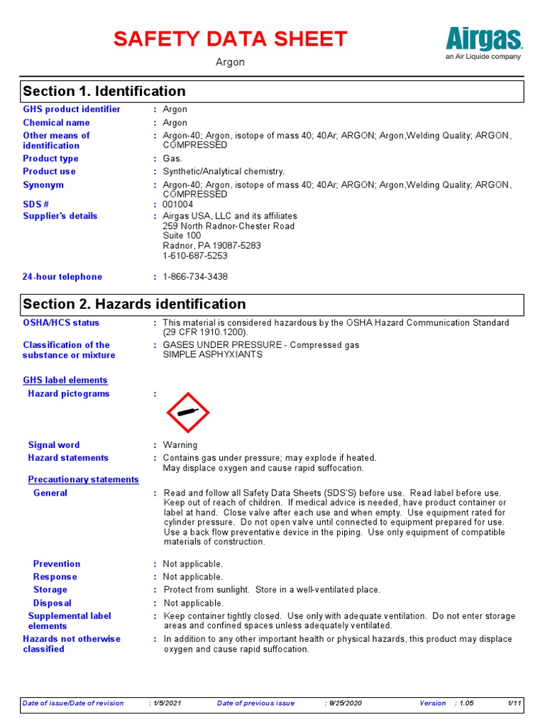 Safety Data Sheet: Section 1. Identification | PDF | Dangerous Goods | Waste Management