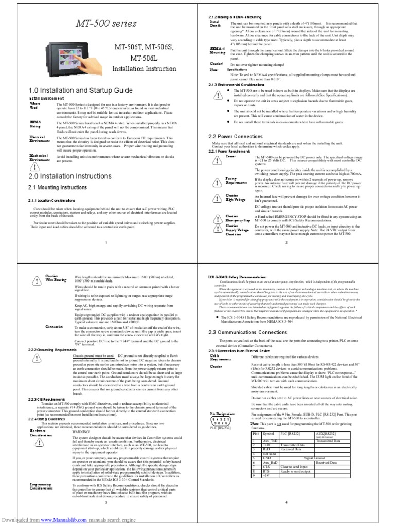MT-500 Series: MT-506T, MT-506S, MT-506L Installation Instruction 1.0 ...