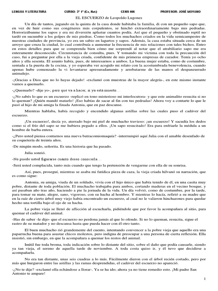 EL ESCUERZO de Leopoldo Lugones | PDF