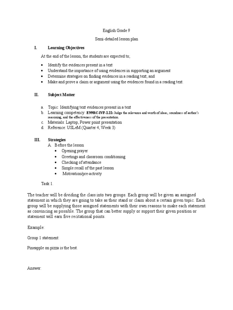 English Grade 9 (Week 3) | PDF | Ductility | Lesson Plan
