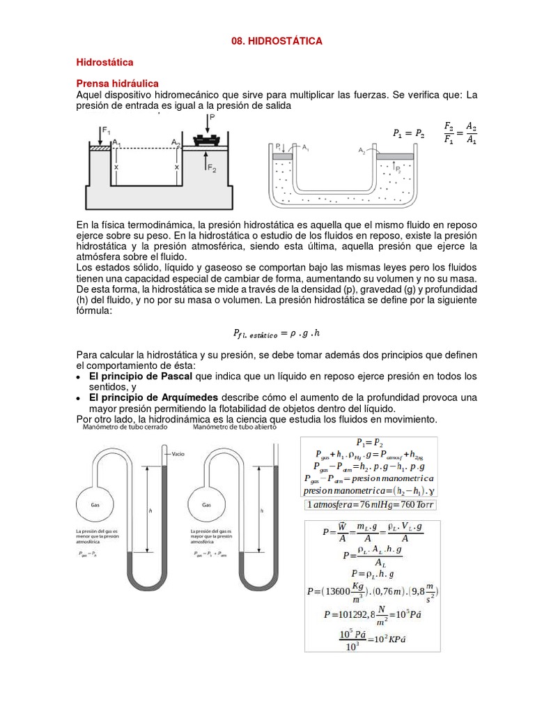 FÍSICA - Hidrostática | PDF | Presión | Mecánica de fluidos