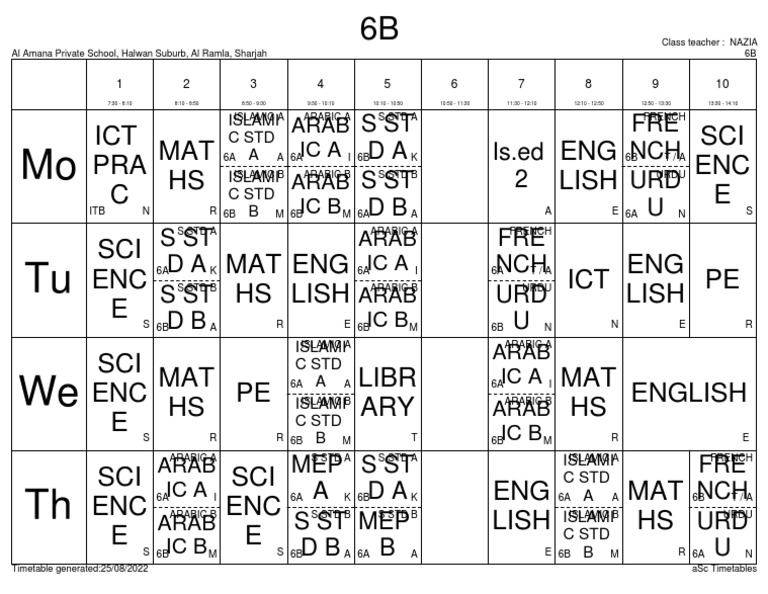 6B Class Time Table | PDF