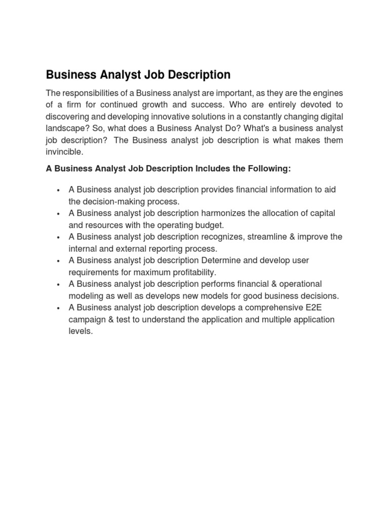 Business Analyst Job Responsibilities | PDF | Intelligence Analysis ...