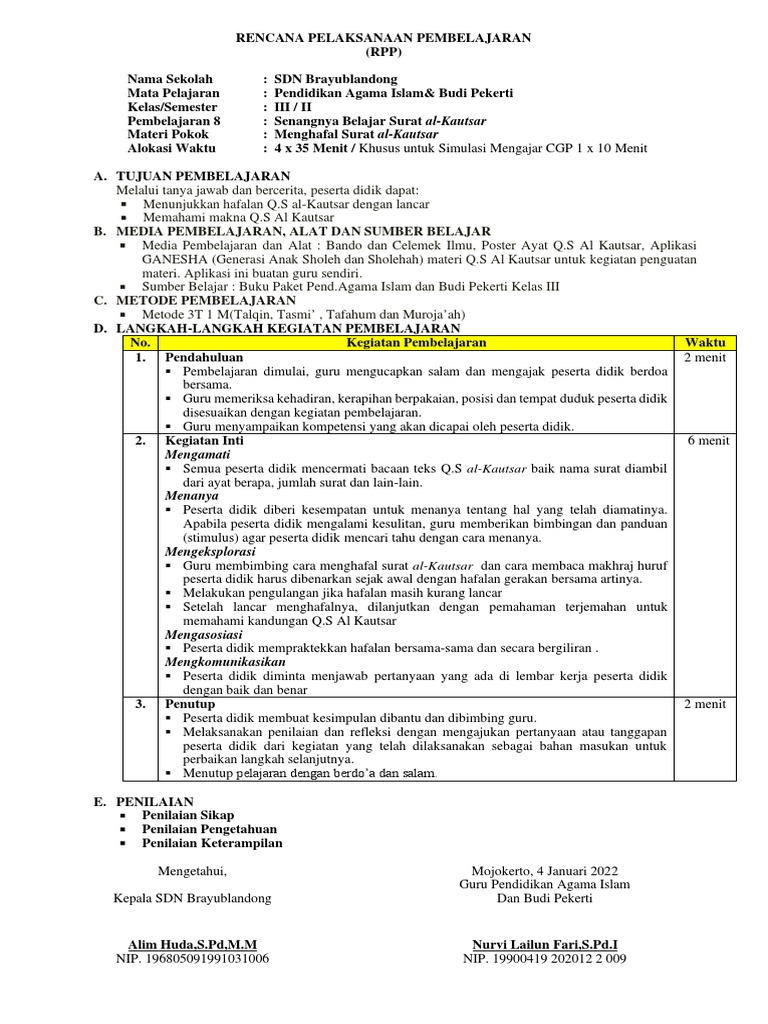 RPP Calon Guru Penggerak | PDF