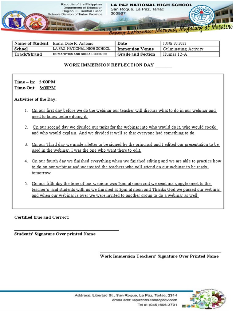 Work Immersion Portfolio 1 | PDF | Survey Methodology | Behavior Modification