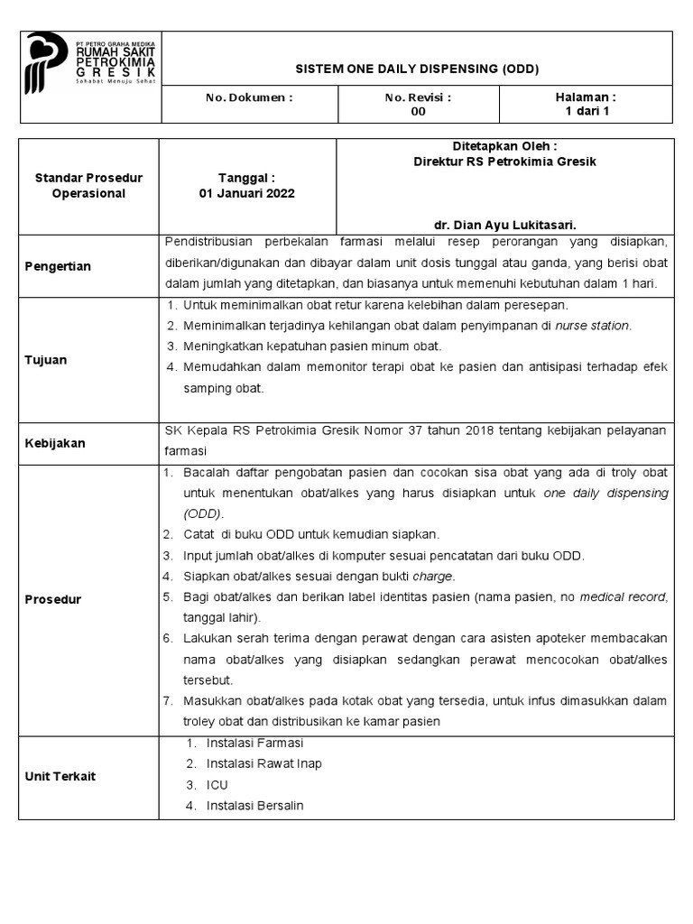 Sistem One Daily Dispensing (ODD) | PDF | Pengembangan Diri | Kesehatan ...