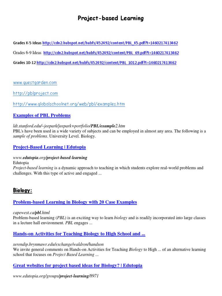 Project Based Learning Websites | PDF | Project Based Learning ...